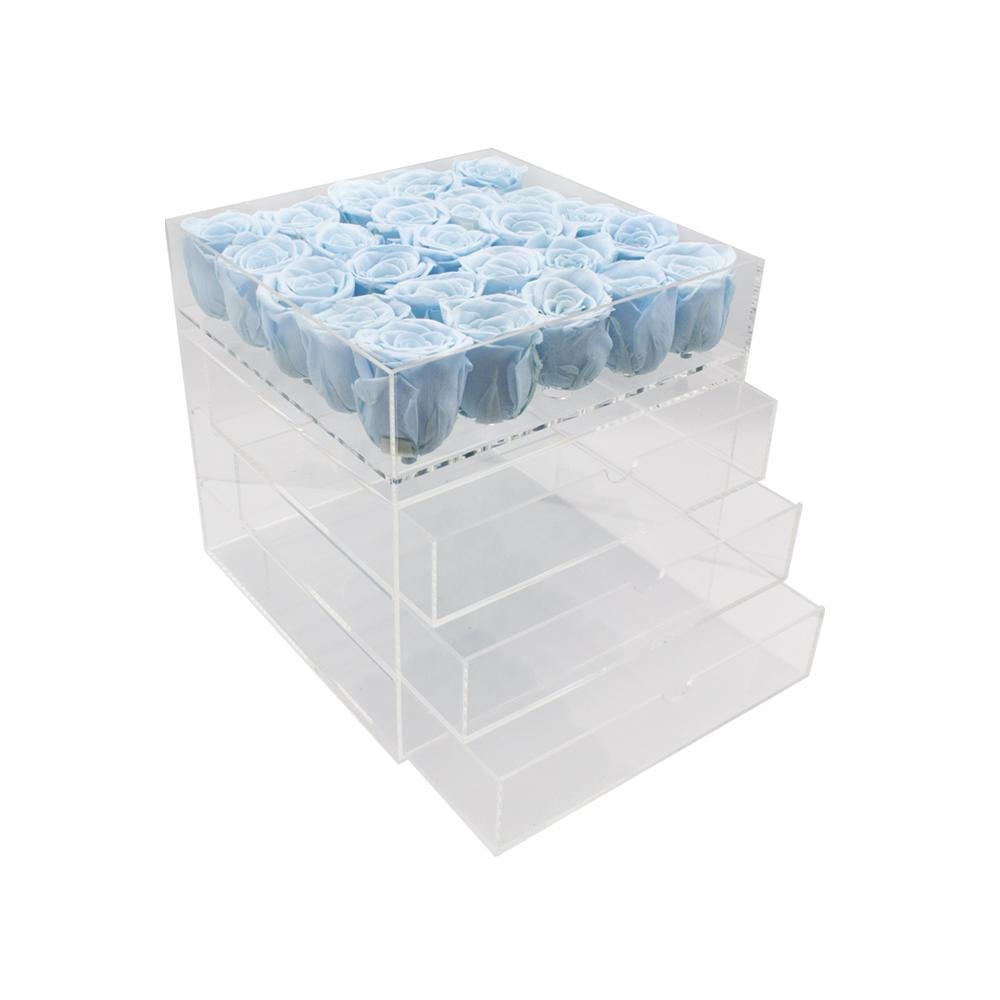 25 Arctic Blue Preserved Roses in Clear Display – Juliet's Roses